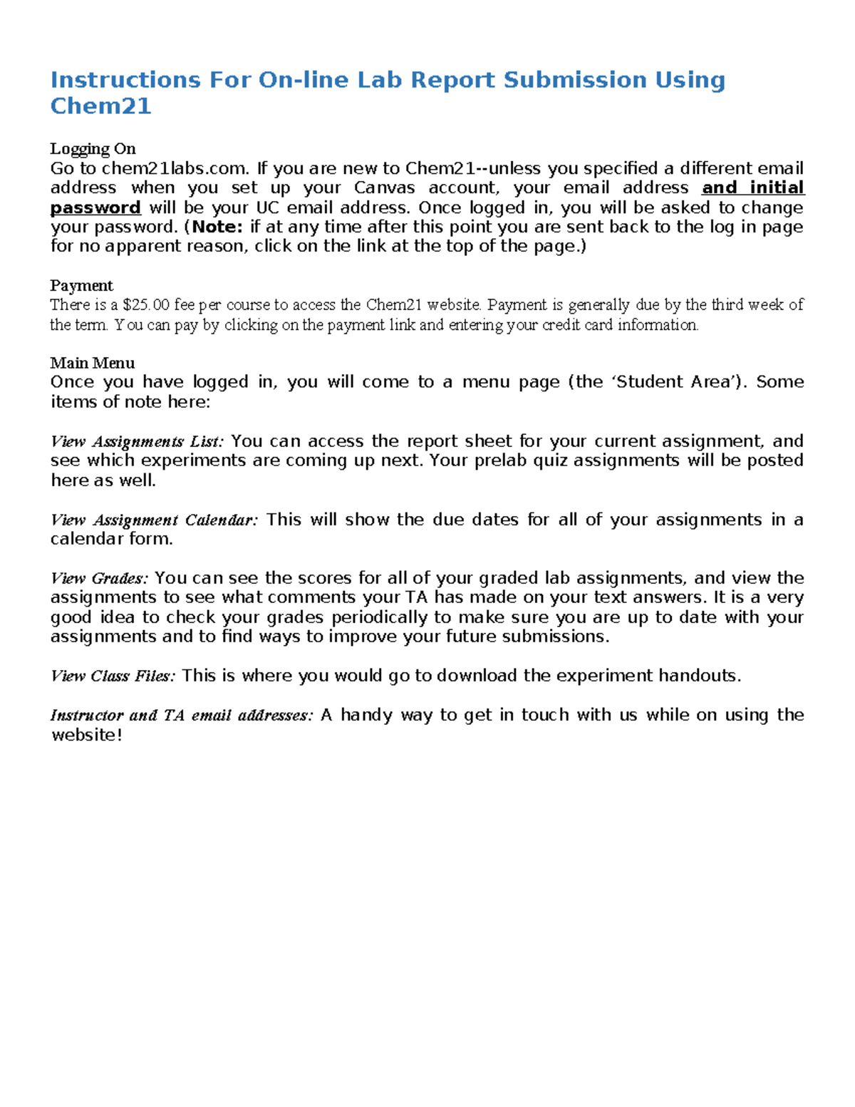 Instructions for Lab Report Submission (CHEM21) - Studocu