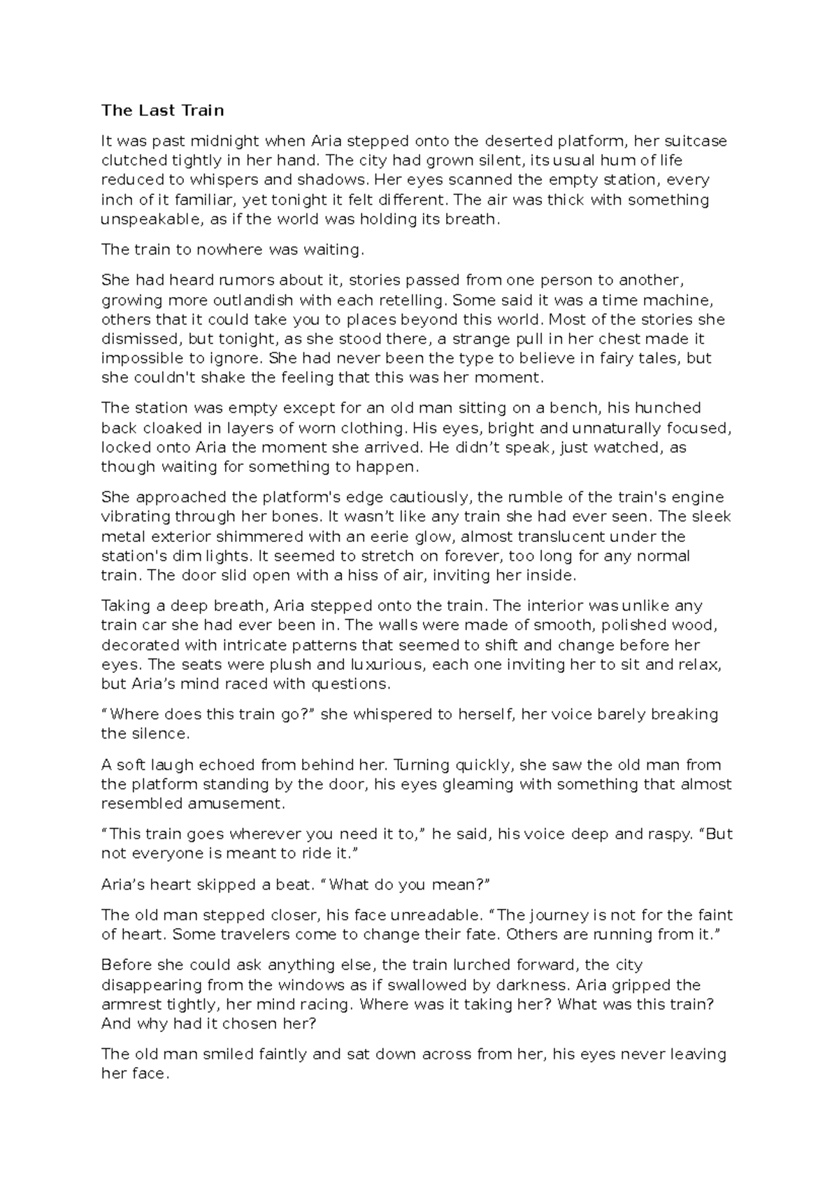 Creative Writing Activity: The Last Train Adventure - Studocu