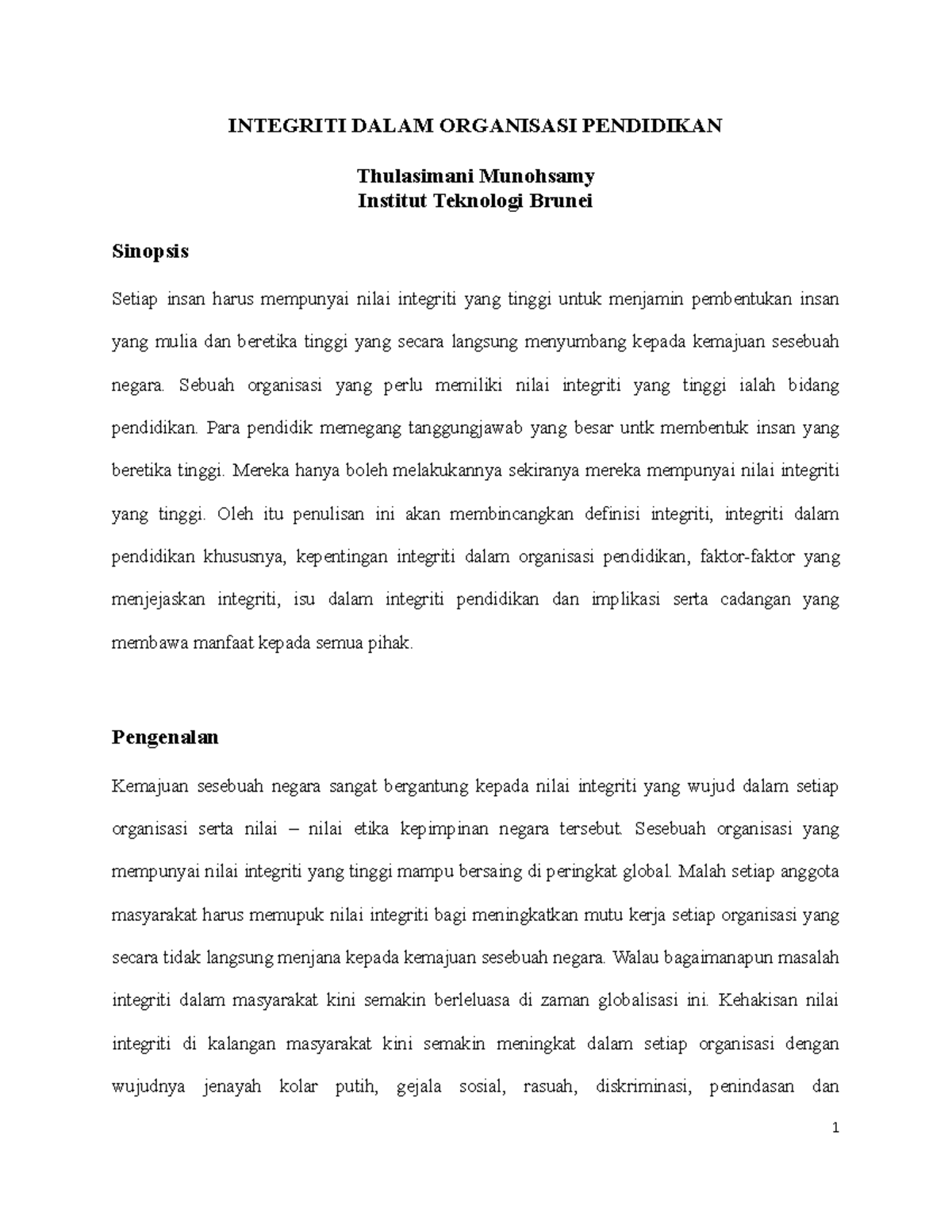 Integriti Dalam Organisasi Pendidikan: Tanggungjawab Pendidik dan ...