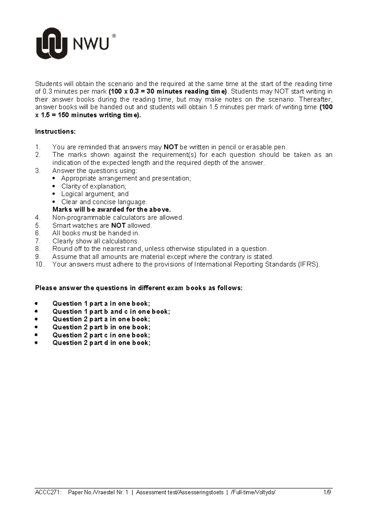 ACCC271 June 2019 Test: Financial Reporting & Analysis Guidelines - Studocu