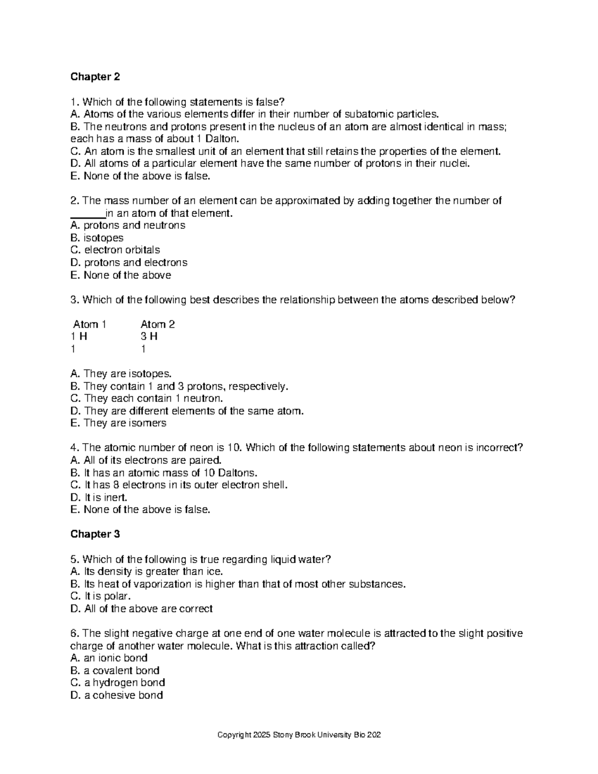Practice Exam 1 Questions Only for Bio 202 - Studocu