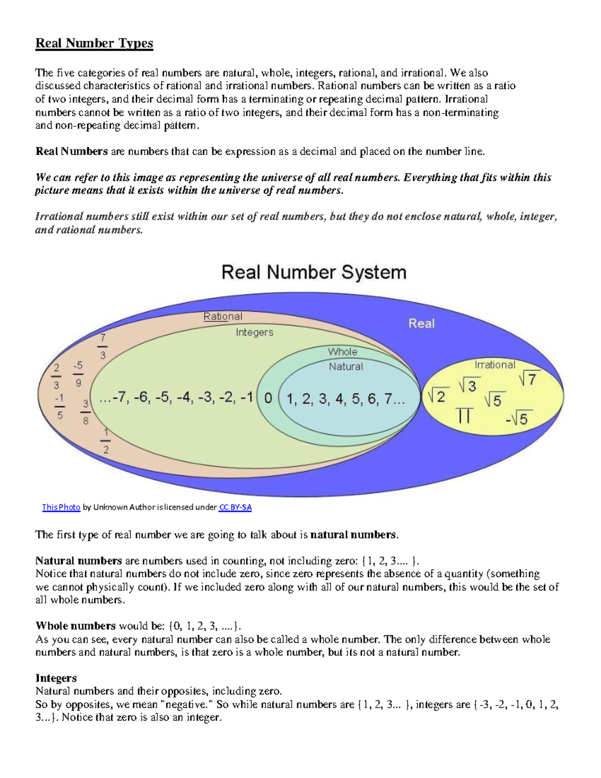 Aaa College algebra notes from Sophia UNIT 1 - Real Number Types The ...