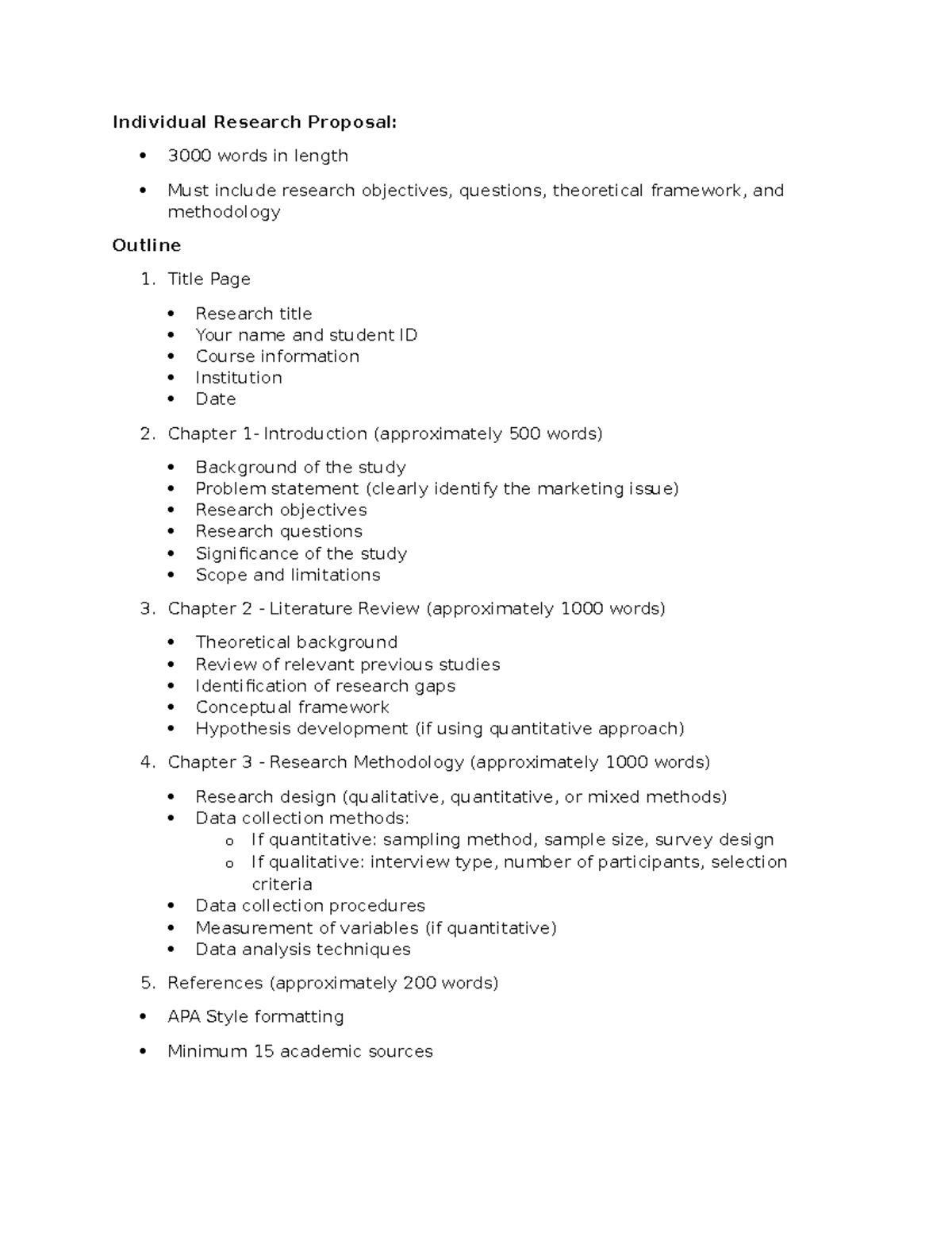Individual Research Proposal Outline: Objectives, Framework ...