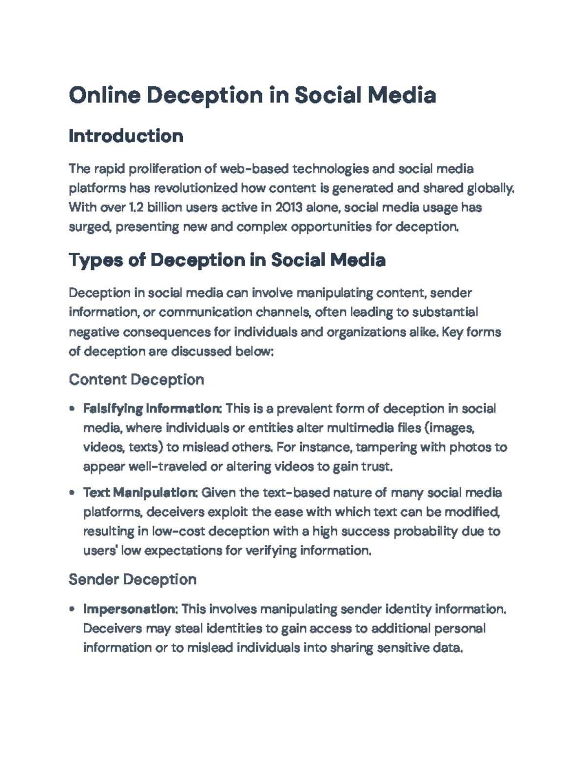 Online Deception in Social Media: Strategies & Detection Insights - Studocu