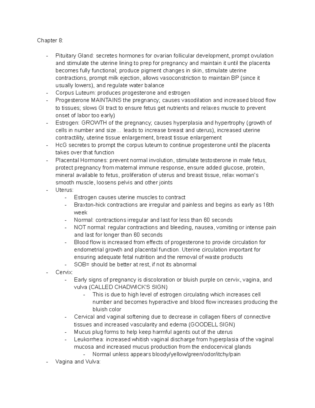 OB 101 Lecture Notes: Hormonal Changes & Pregnancy Adaptations - Studocu