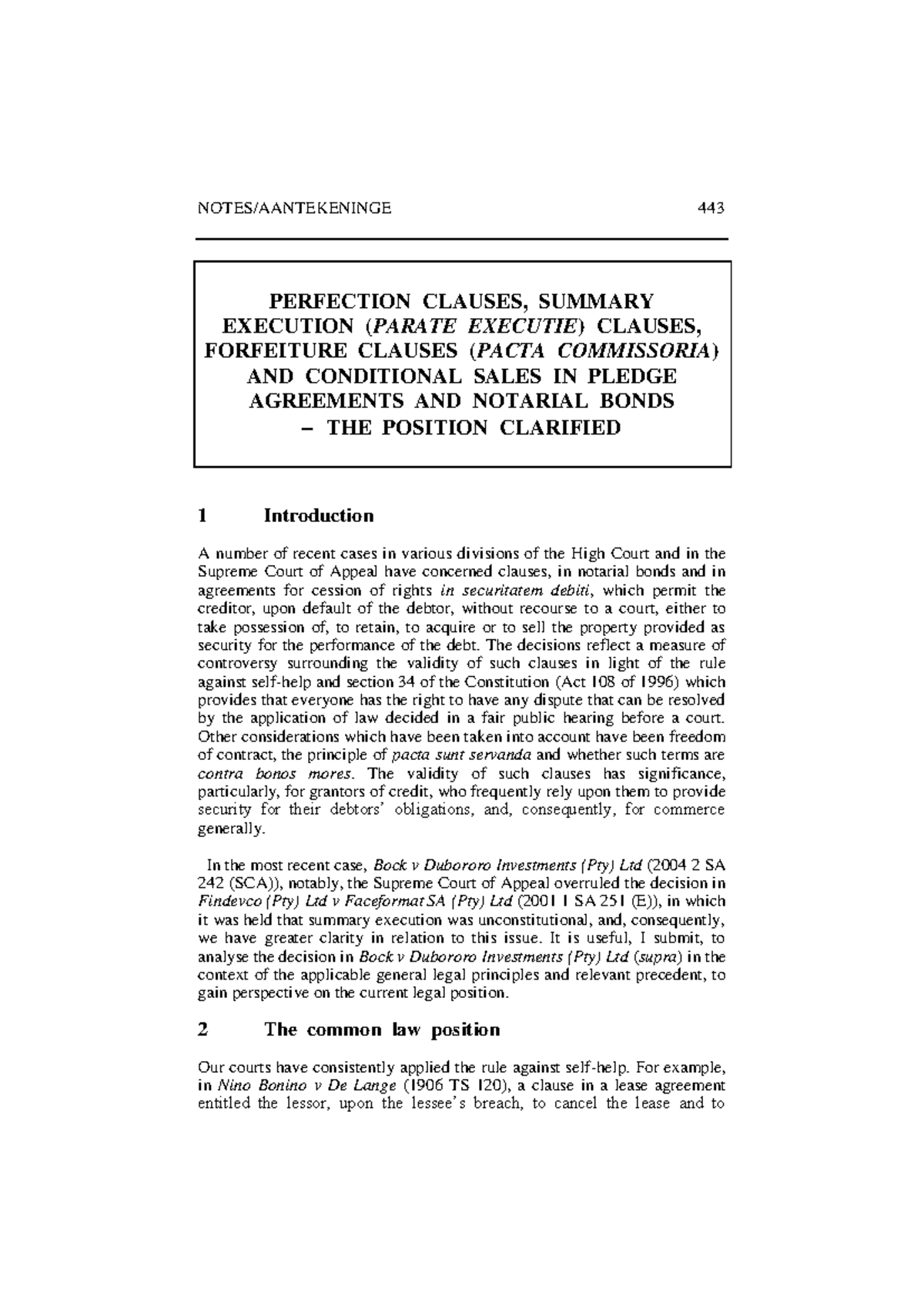 443 Legal Analysis of Perfection, Summary Execution, and Forfeiture ...