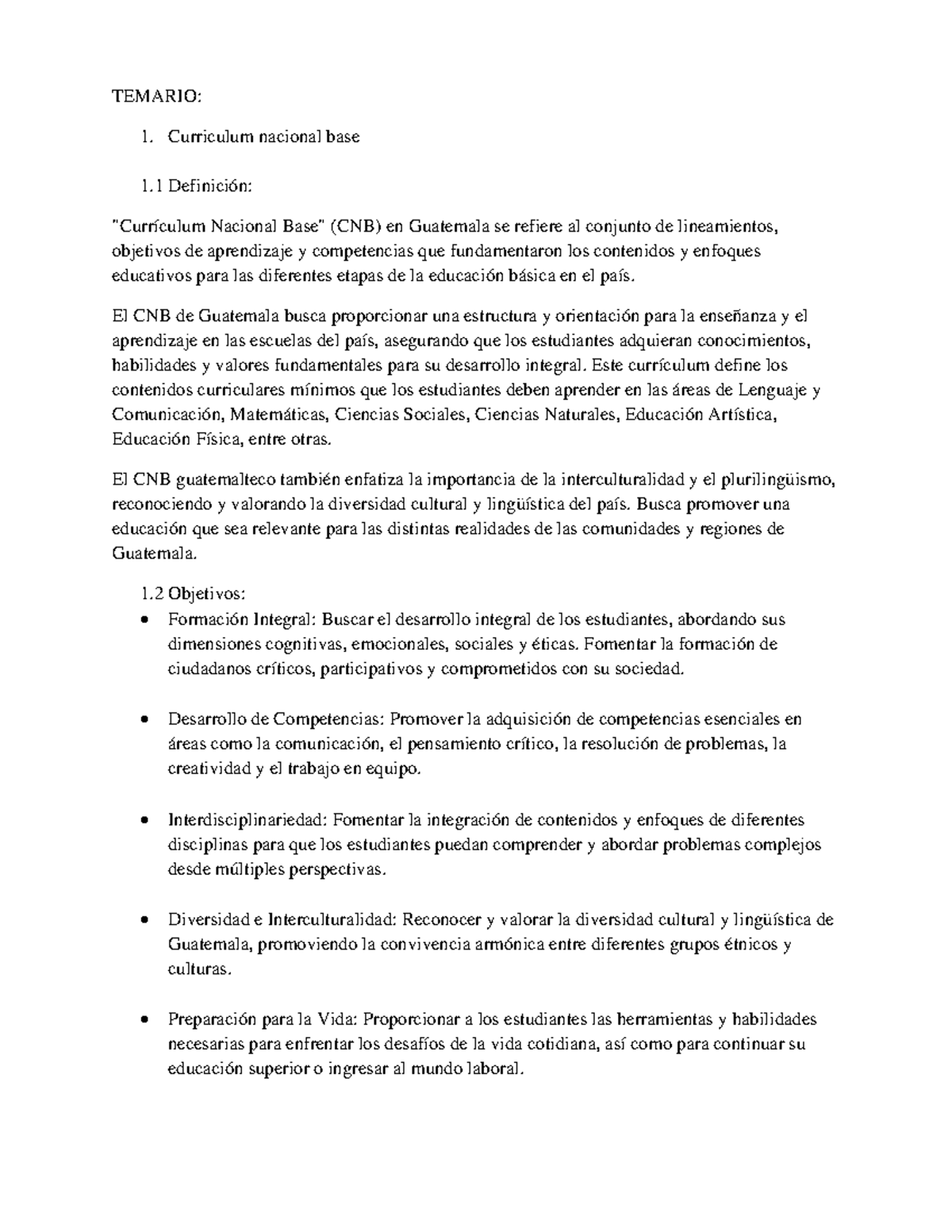 Temario CNB: Estructura, Objetivos y Políticas Educativas en Guatemala - Studocu