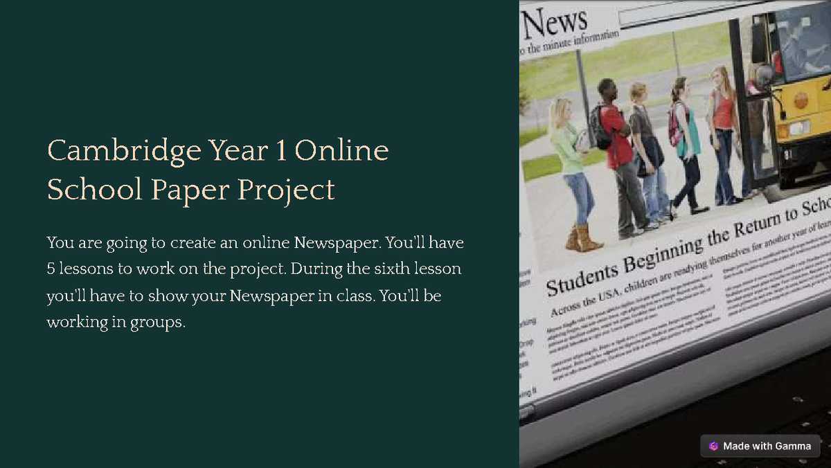 Cambridge Year 1 Online School Project: Online Newspaper Creation 2025 ...