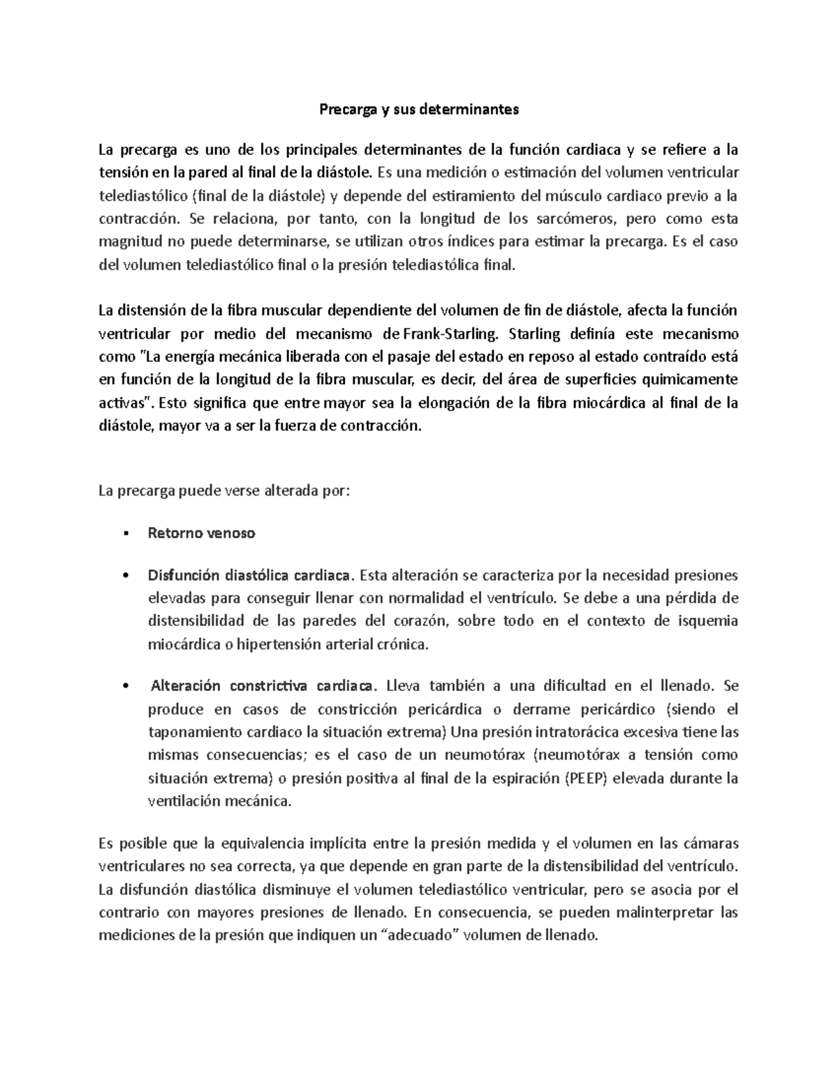 Resumen cardiologia - Precarga y sus determinantes La precarga es uno ...