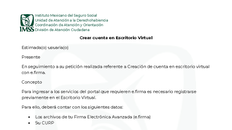 Guía para Crear Cuenta en Escritorio Virtual - IMSS 50.1.3.3.1 - Studocu