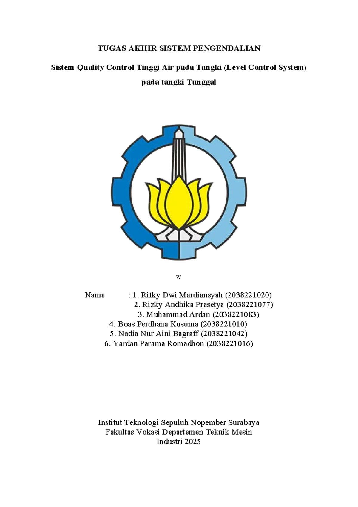Quality Control Tinggi Air pada Tangki (Level Control System) - Tugas ...