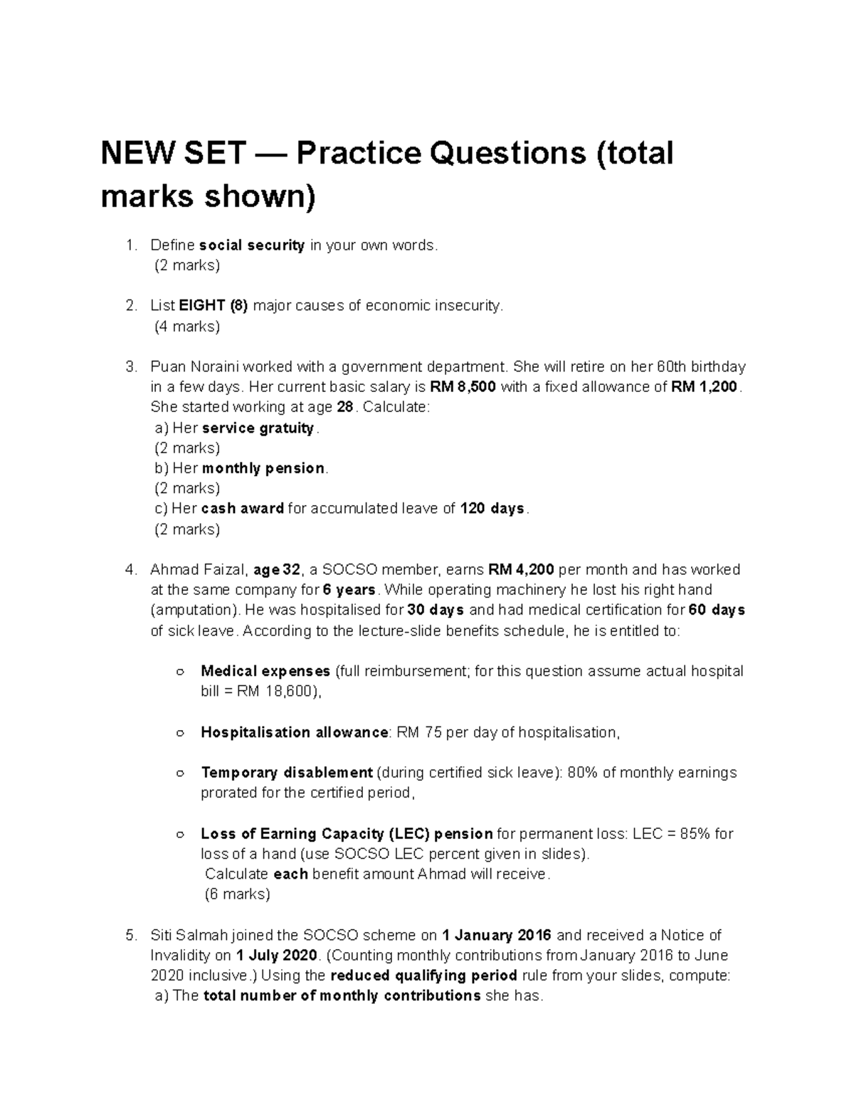 ASC380 Test Practice Questions: Social Security & Economic Insecurity ...