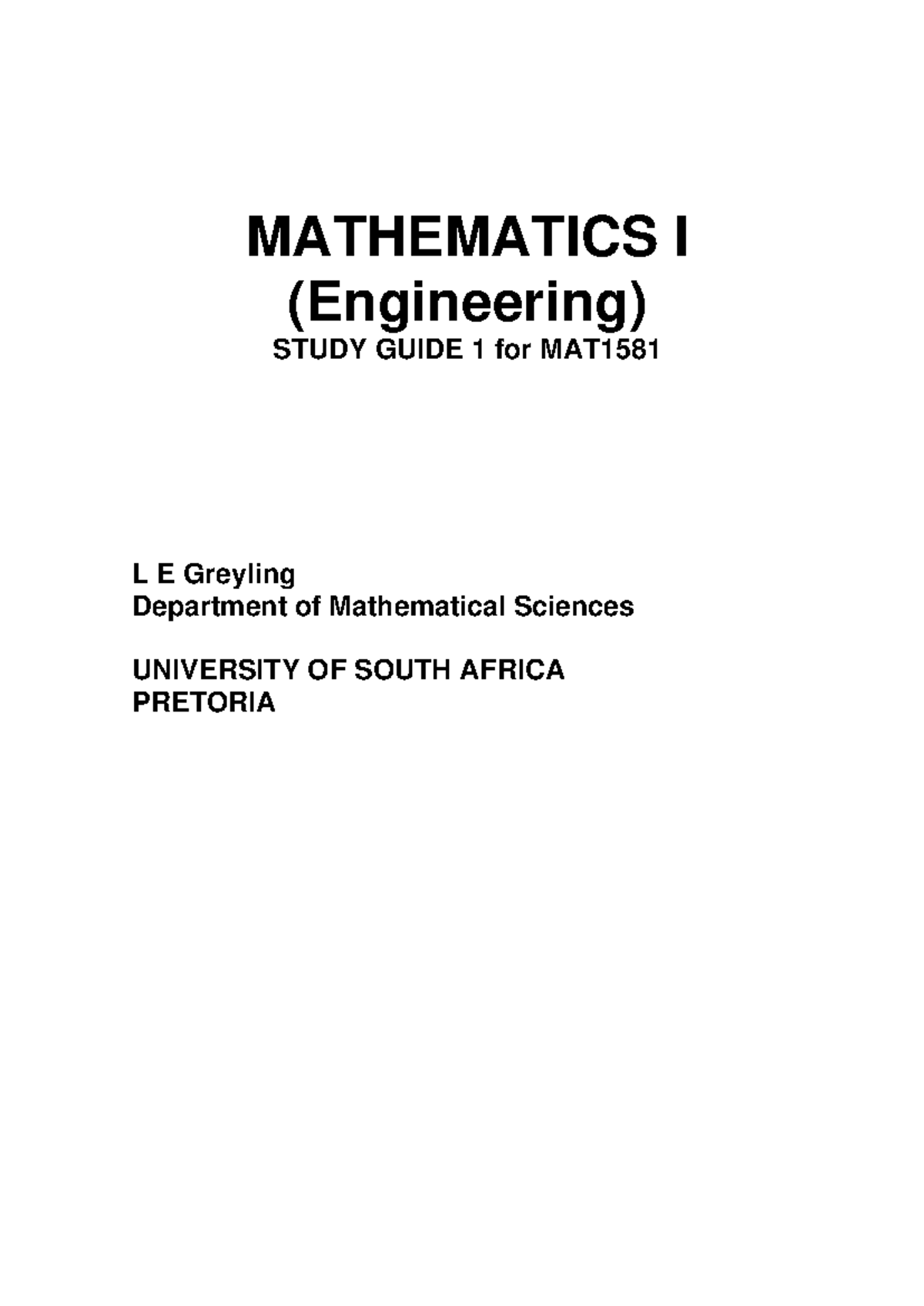 Study Guide 1 for MAT1581 - Mathematics I (Engineering) - Studocu