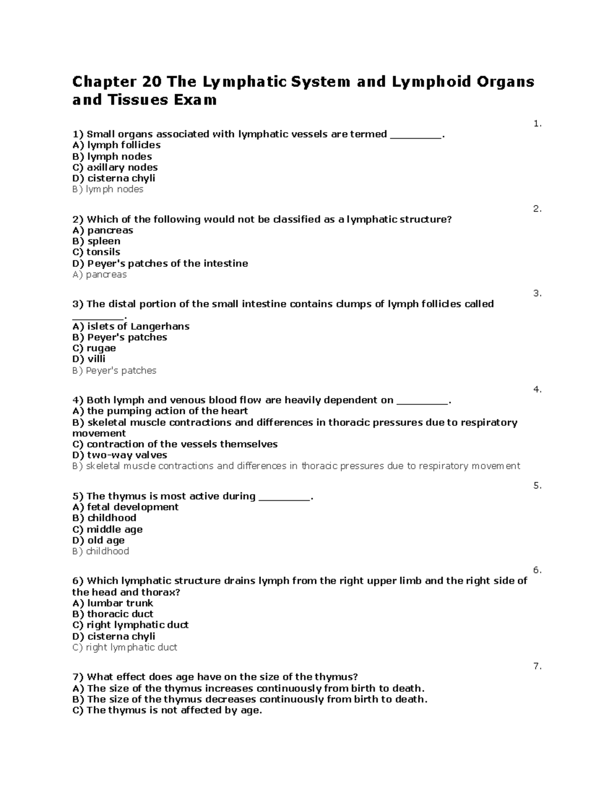 Chapter 20 The Lymphatic System and Lymphoid Organs and Tissues Exam ...