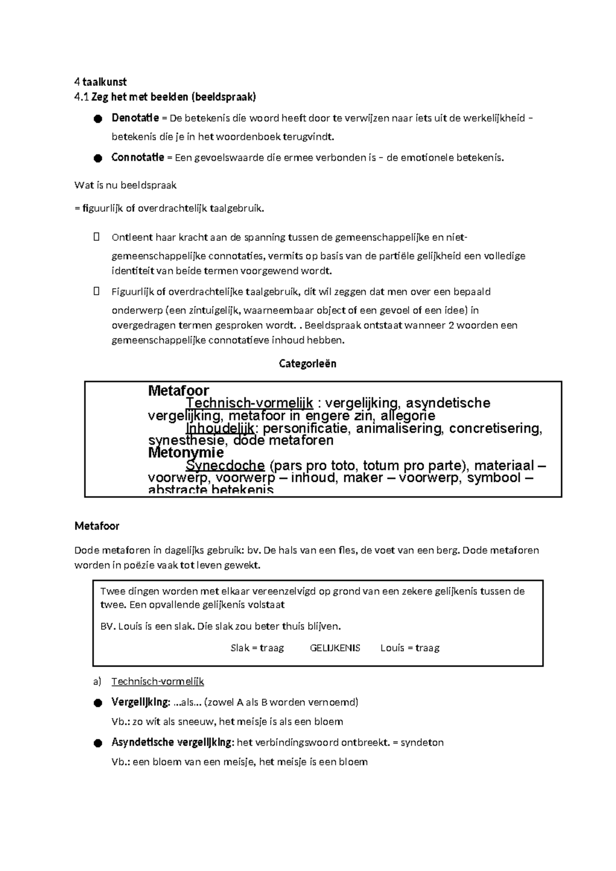 Metafoor en Metonymie Uitleg - Beeldspraak in Taalkunst 101 - Studocu