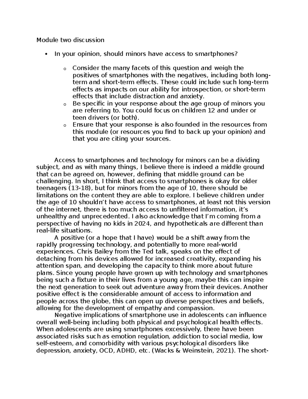 Module 2 Discussion: Should Minors Have Access to Smartphones? - Studocu
