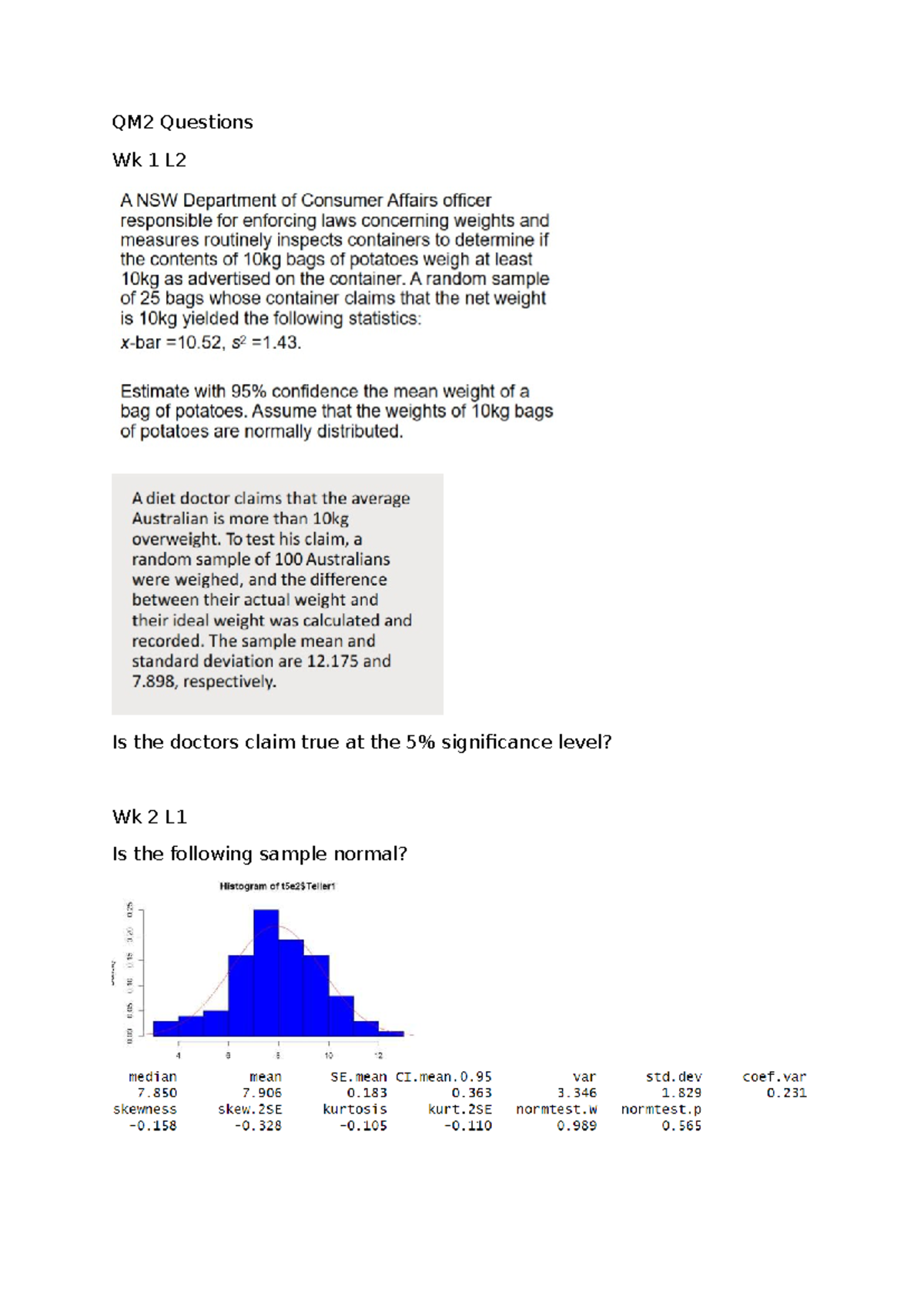 QM2 Lecture Questions: Statistical Significance & Confidence Intervals - Studocu