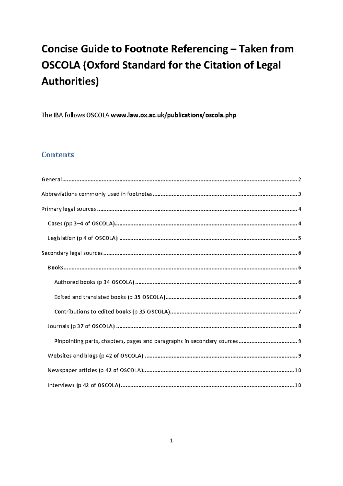 Concise Guide to Footnote Referencing in OSCOLA (Law 101) - Studocu