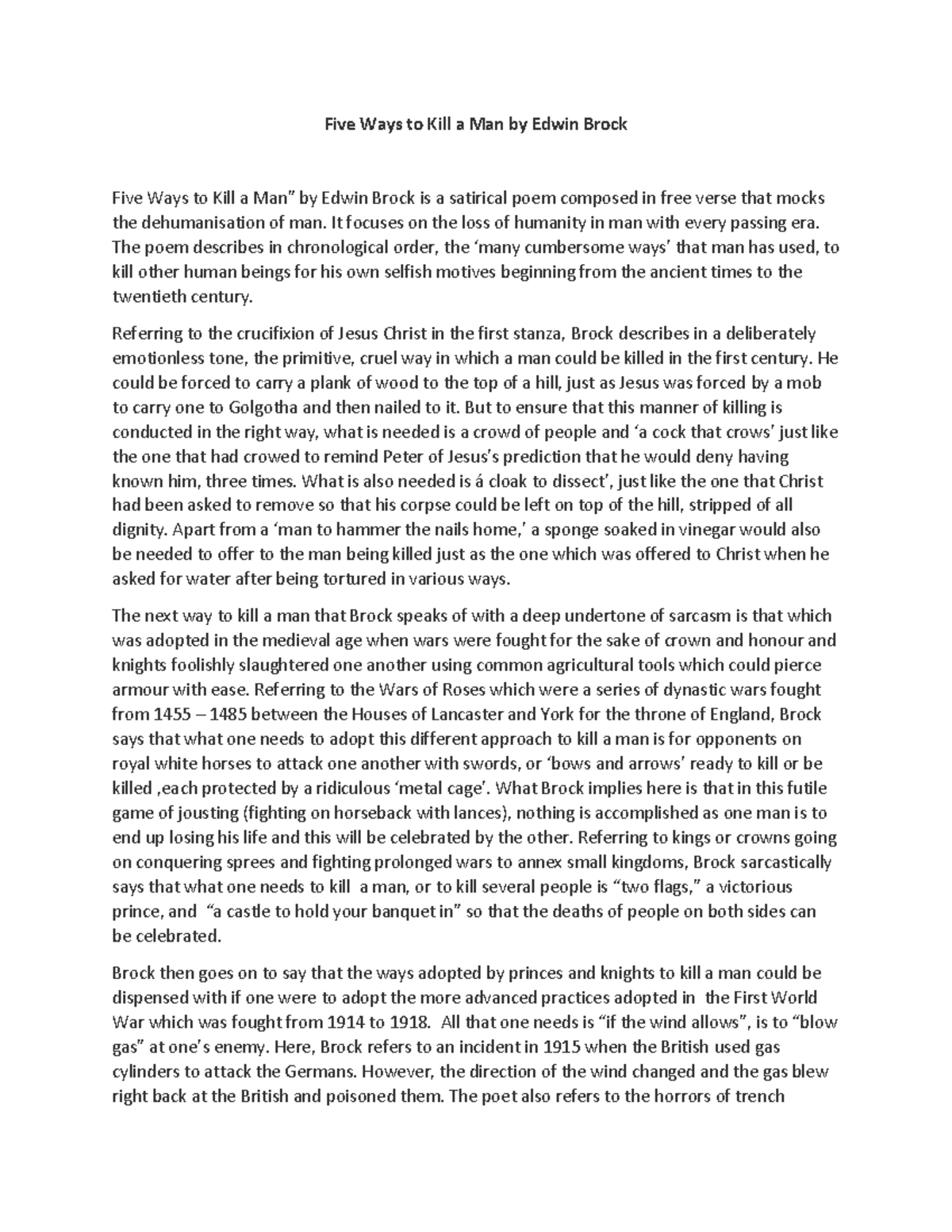 Five ways to kill a man analysis - Five Ways to Kill a Man by Edwin ...