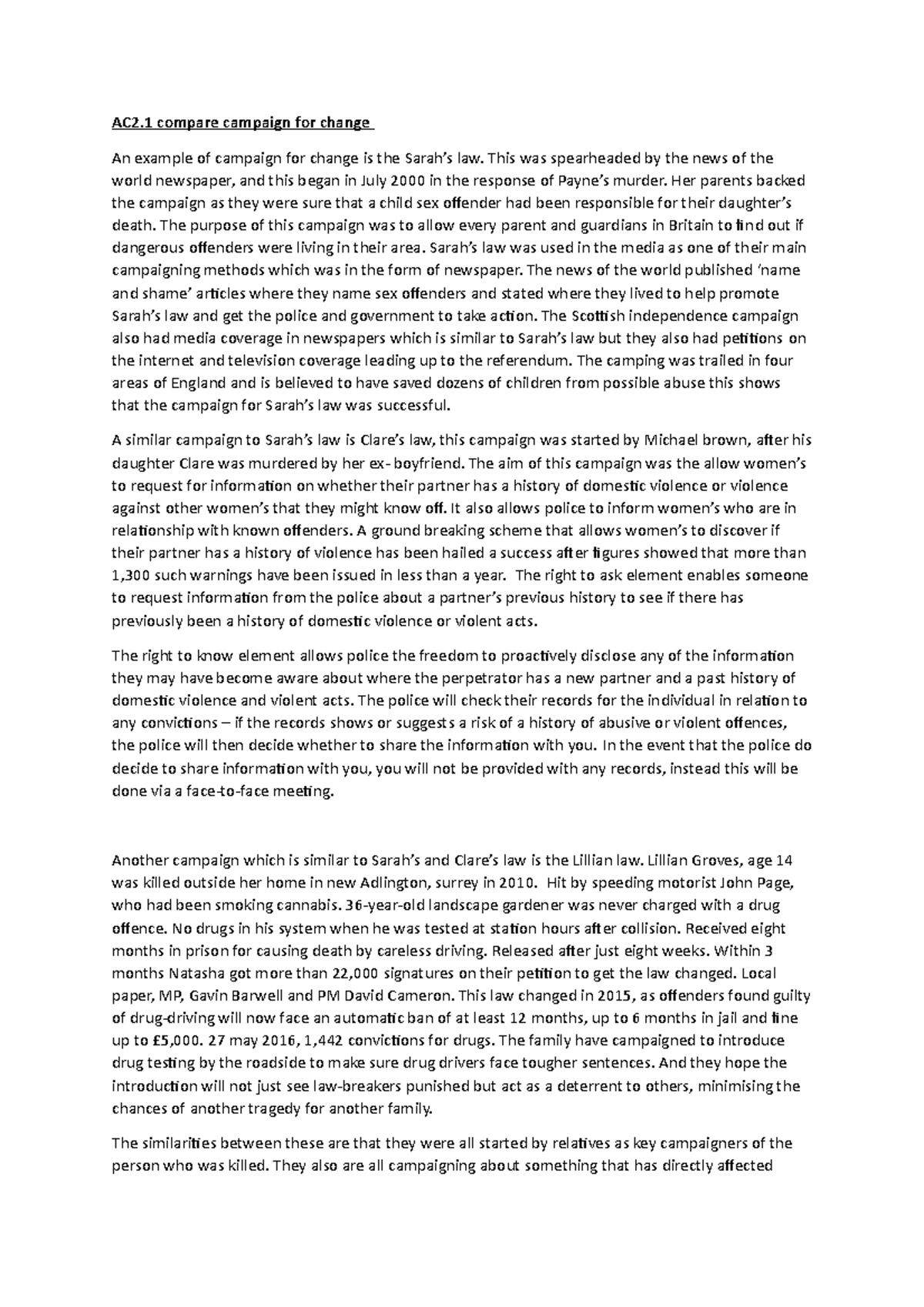 AC2.1 Comparative Analysis of Campaigns for Social Change - Studocu