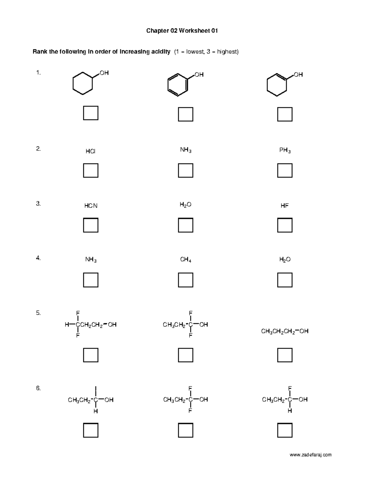 Chapter 02 Worksheet 01: Ranking Acidity and Hybridization Analysis ...