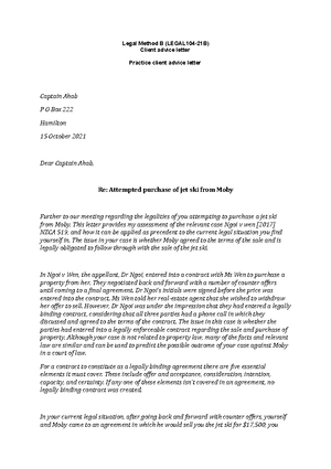 LEGAL104- Moot Written Submission - Mooting A moot is a mock court in ...