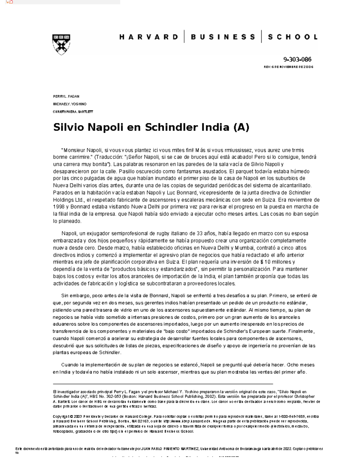 Silvio Napoli en Schindler India (A) - Desafíos y Estrategias - Studocu