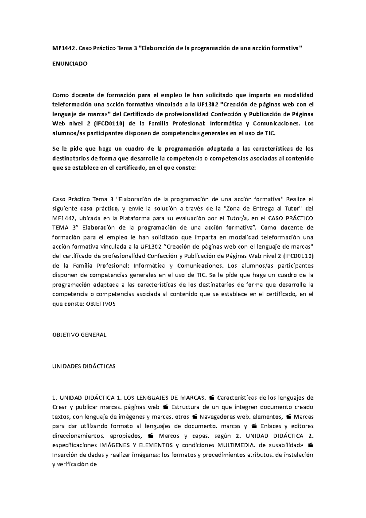 MF1442 Caso Práctico: Programación de Acción Formativa UF1302 - Studocu