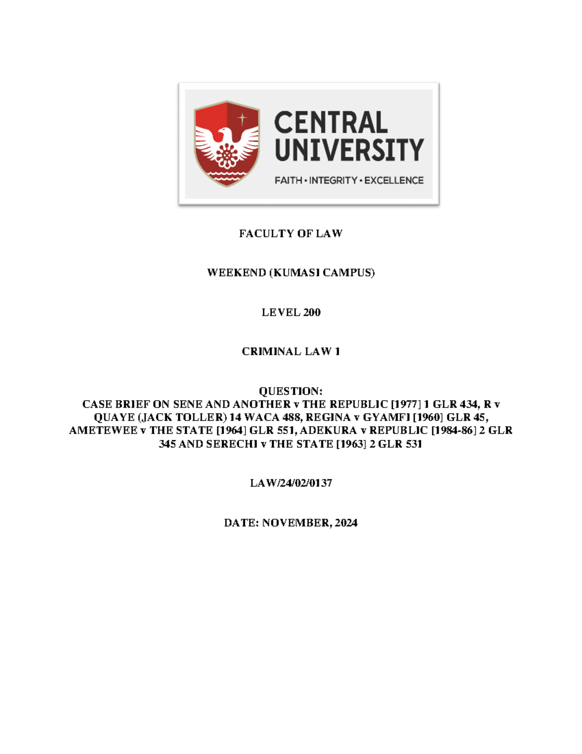 Criminal Law Assignment 2: Case Briefs on Landmark Verdicts - Studocu