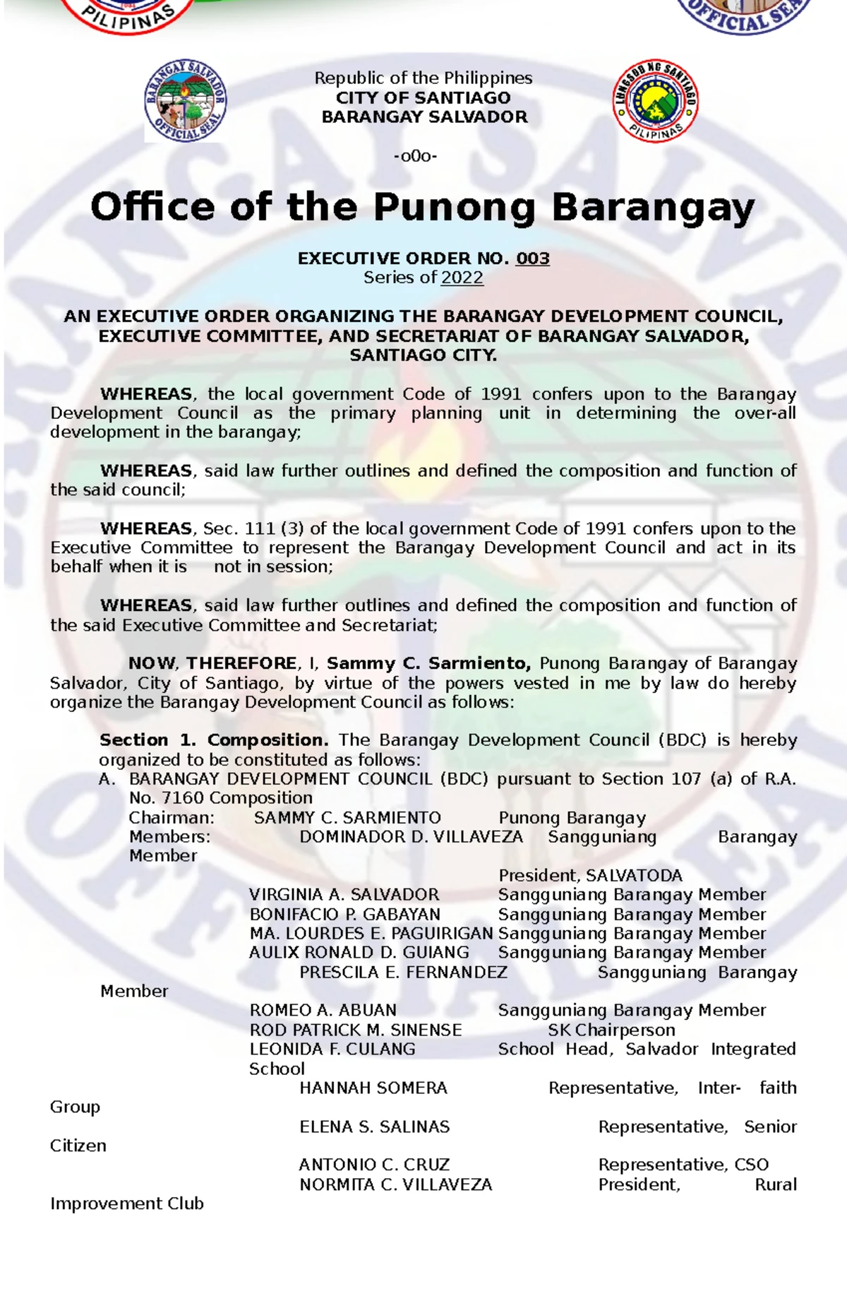 Executive Order No. 004 s. 2022 Revitalizing THE Barangay ANTI-DRUG ...