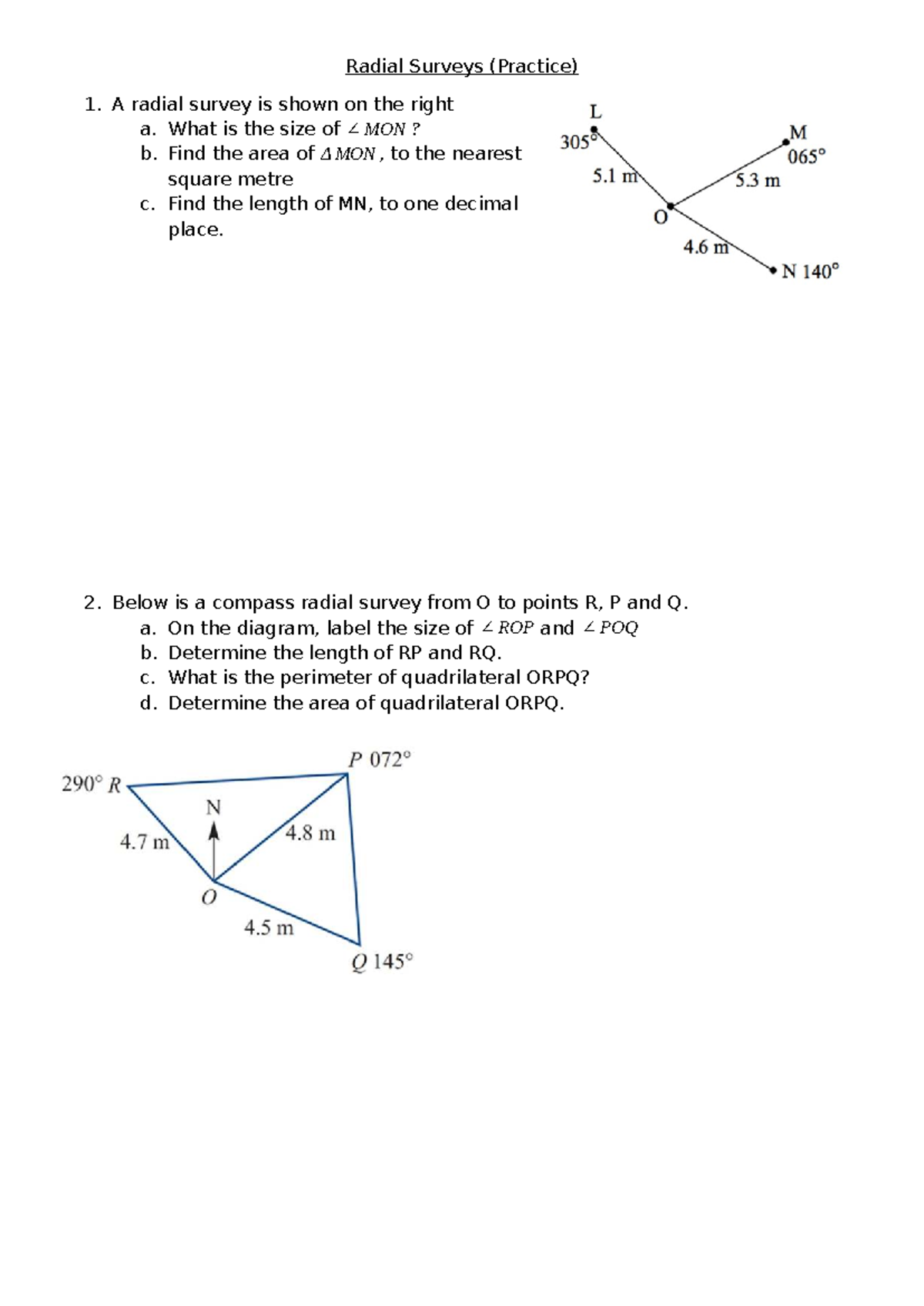 Radial Surveys (Practice) - Area & Perimeter Calculations - Studocu