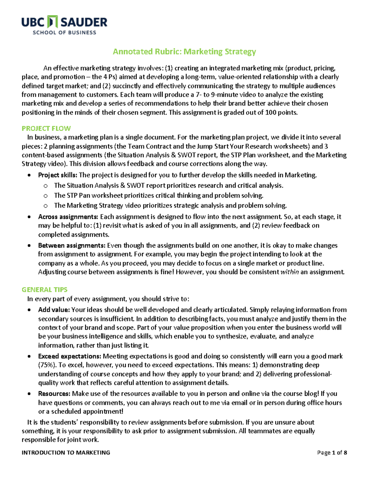 04 Marketing Strategy Annotated Rubric-3 - Annotated Rubric: Marketing ...
