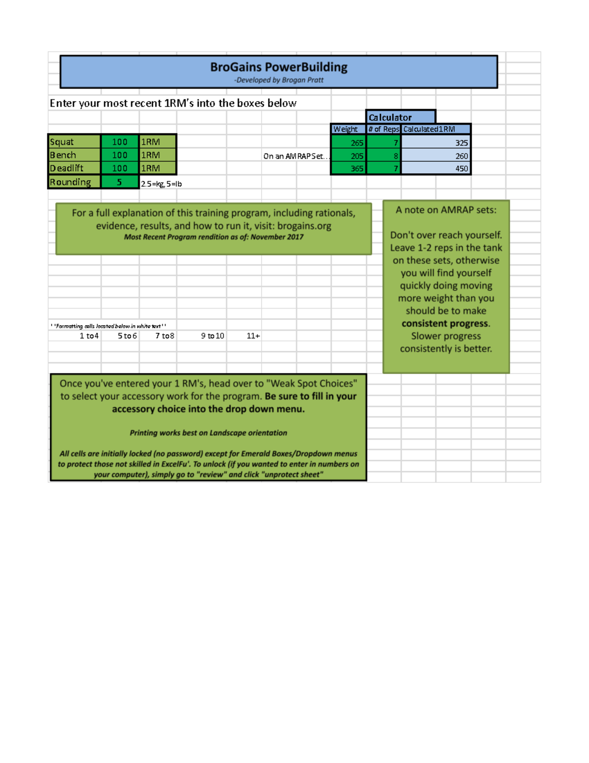 Brogains Powerbuilding Lift Vault - Enter your most recent 1RM's into ...