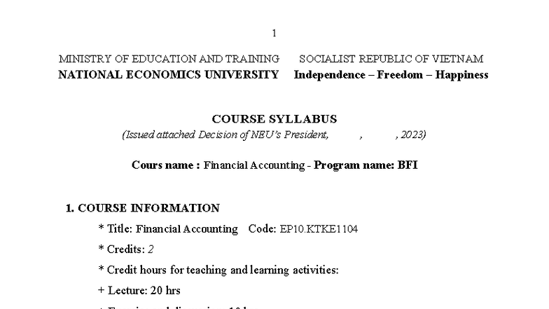 Financial Accounting Syllabus EP10.KTKE1104 - National Economics ...