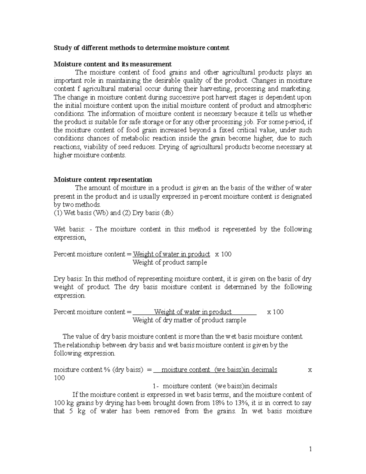 Moisture Content Measurement Methods: An In-Depth Study - Studocu
