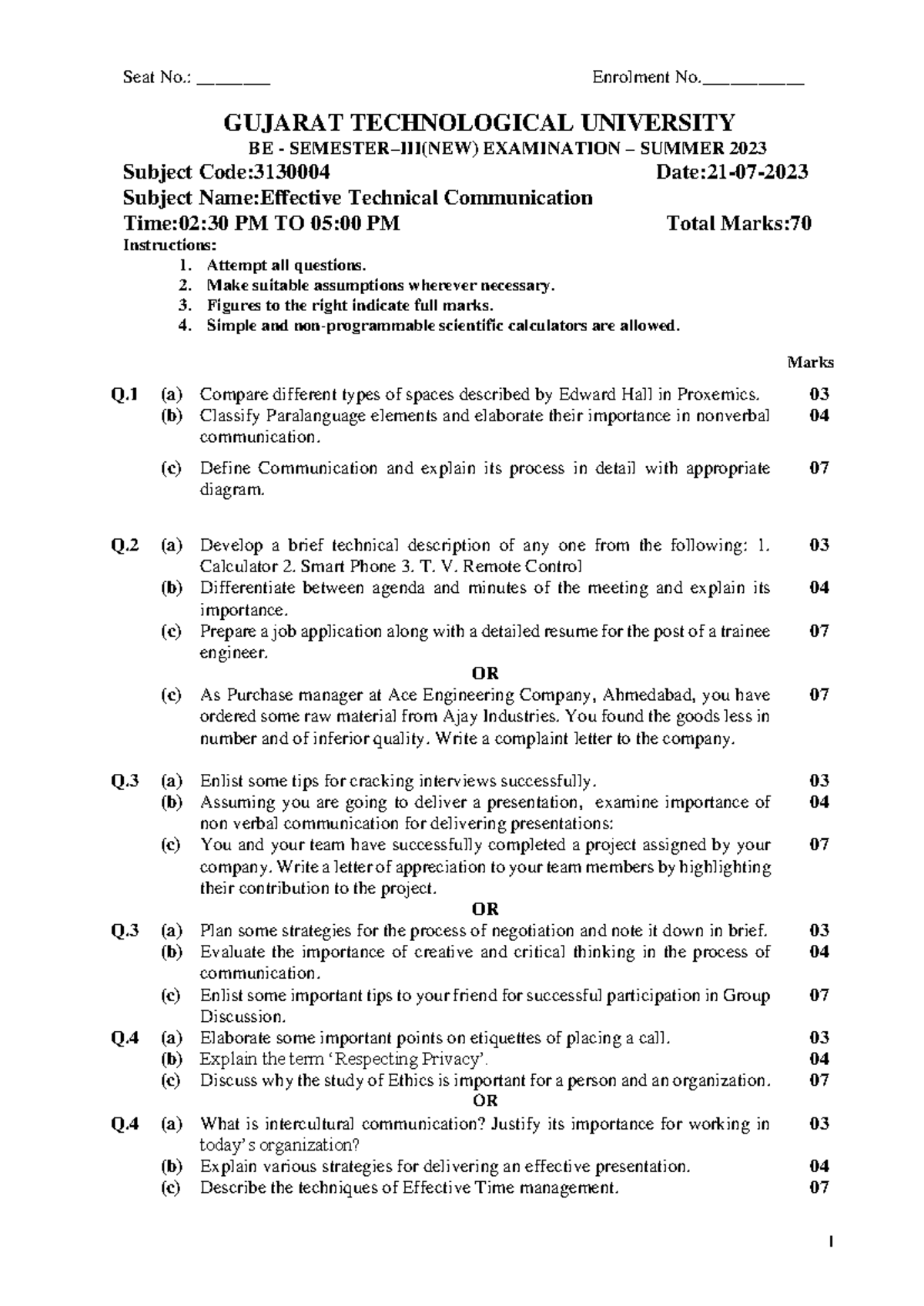 ETC 3130004 - Effective Technical Communication Exam Summer 2023 - Studocu
