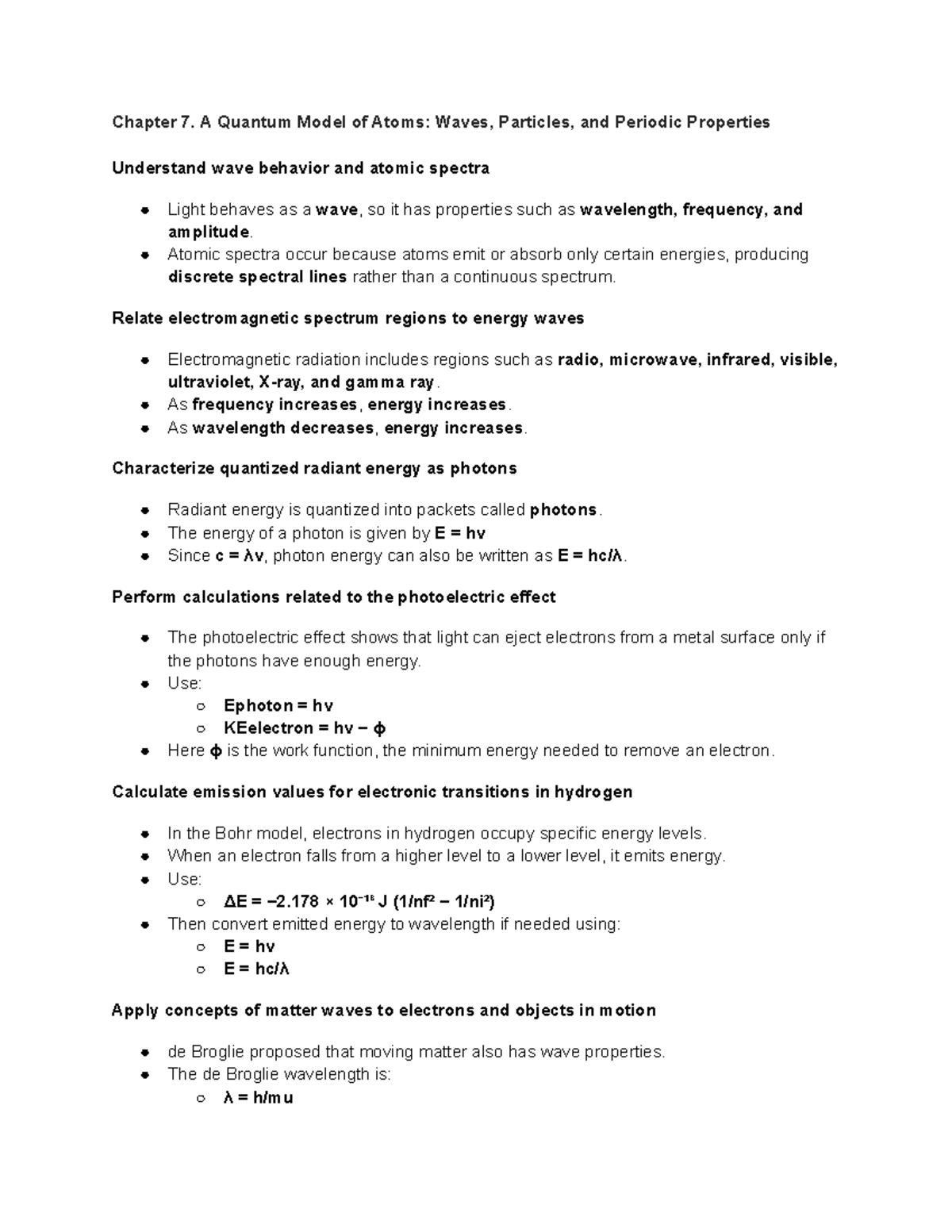 Chapter 7 Study Guide: Quantum Model of Atoms and Wave-Particle Duality ...