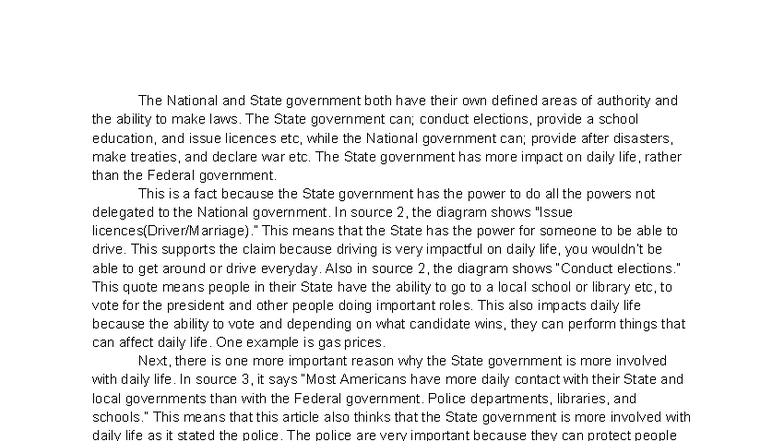Argumentative Essay on State vs. Federal Government Impact - POLS 101 ...