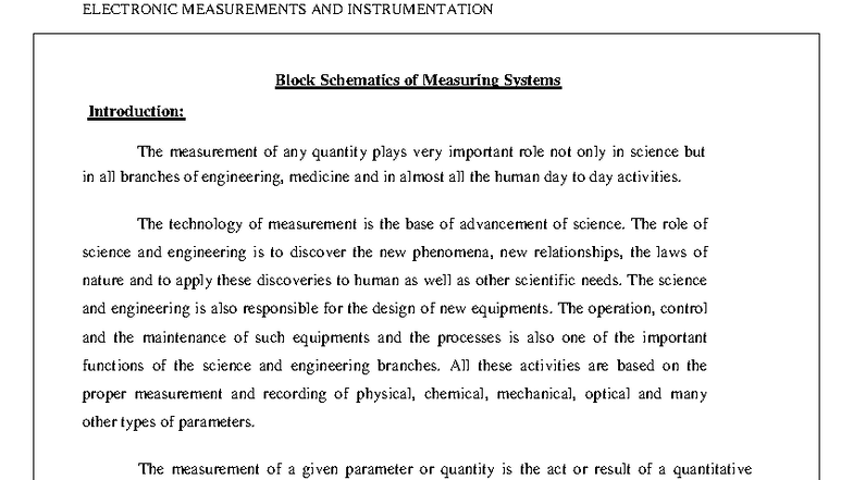 ELECTRONIC MEASUREMENTS AND INSTRUMENTATION: Block Schematics Overview ...