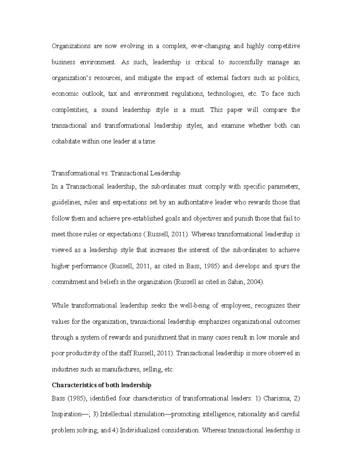 BUS 5411 Discussion Assignment: Comparing Leadership Styles - Studocu