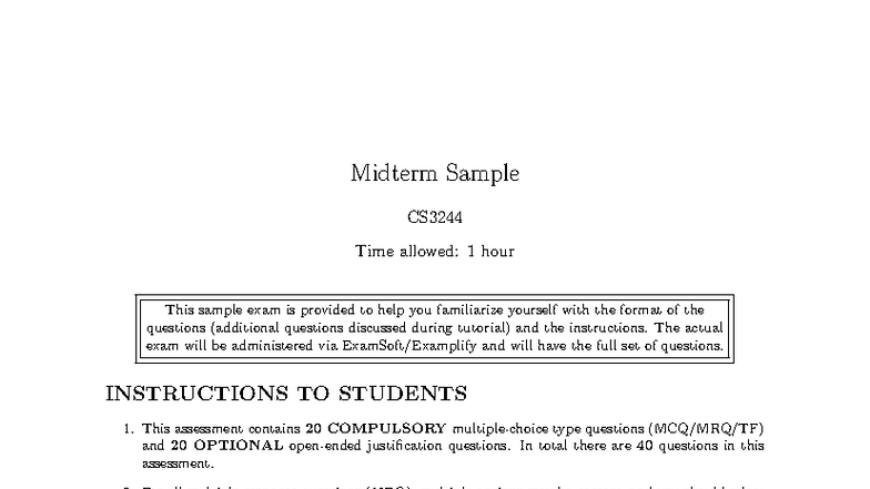 Midterm Sample Exam Answers for CS3244 - 25 Sep 2025 - Studocu
