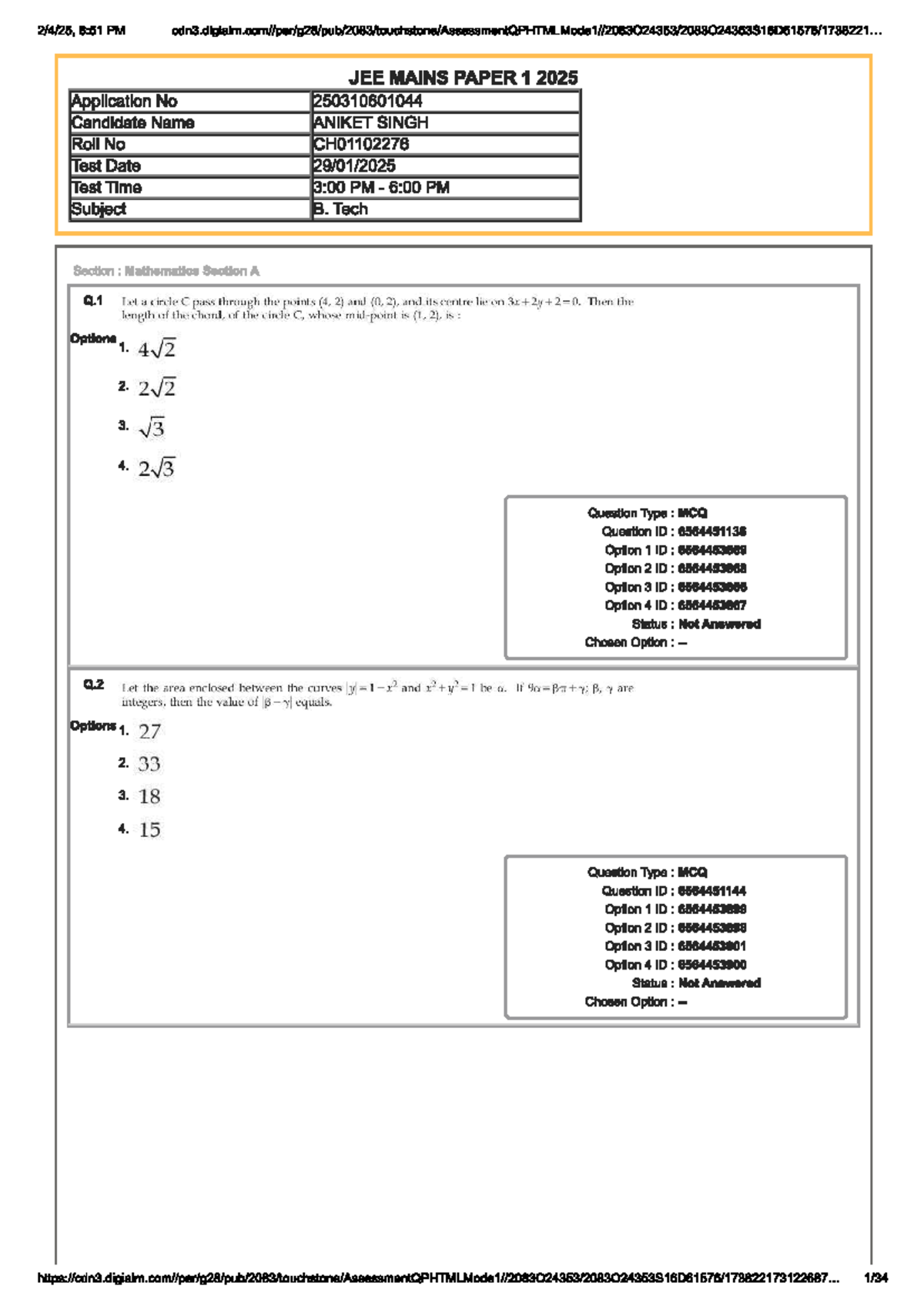 JEE MAINS PAPER 1 2025: Detailed MCQ Analysis and Solutions - Studocu