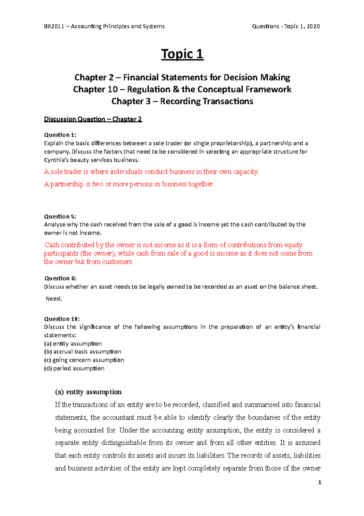 BX2011 Topic 01 Tutorial Questions 2020 - Topic 1 Chapter 2 – Financial ...