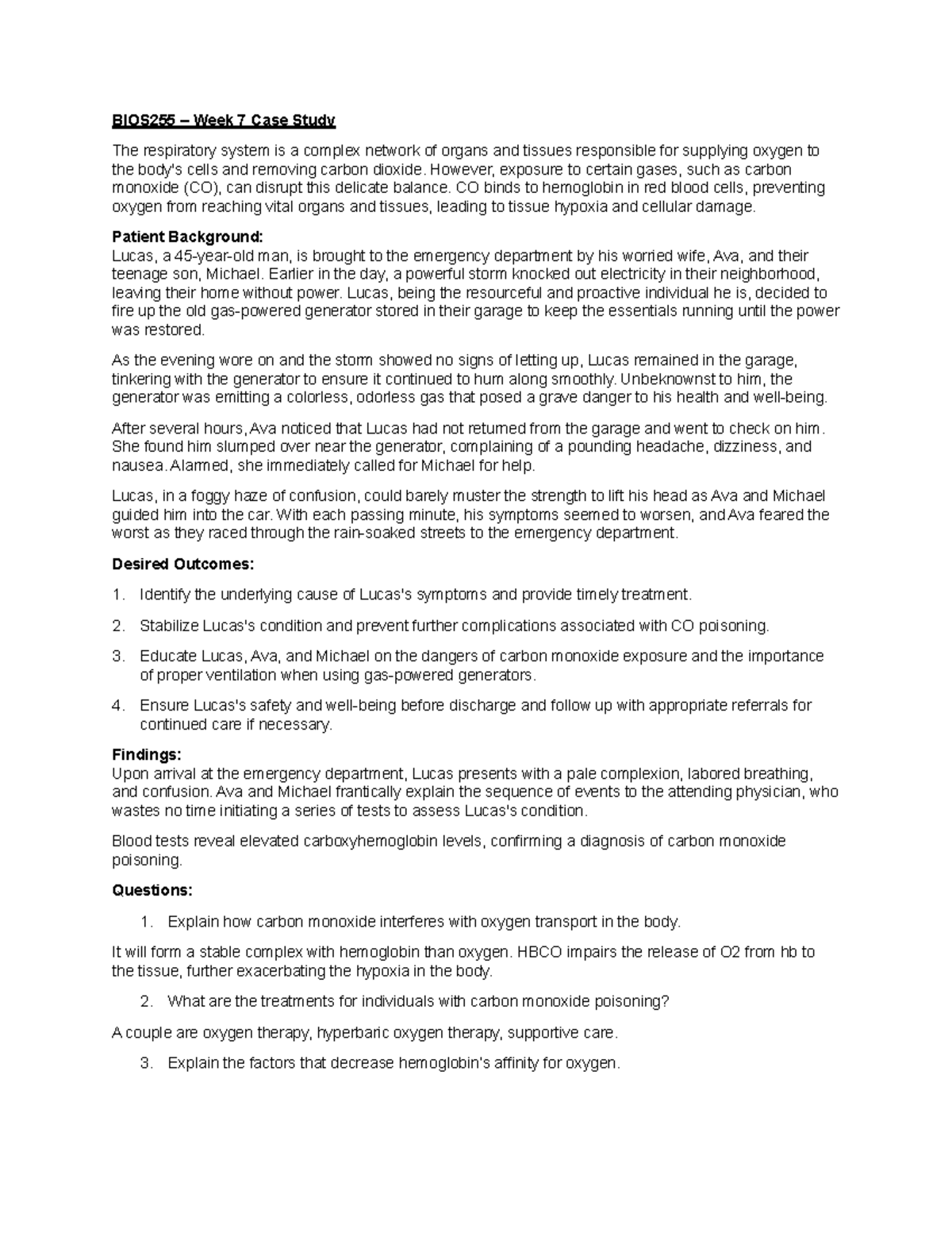 BIOS255 Week 7 Case Study: Understanding Carbon Monoxide Poisoning ...
