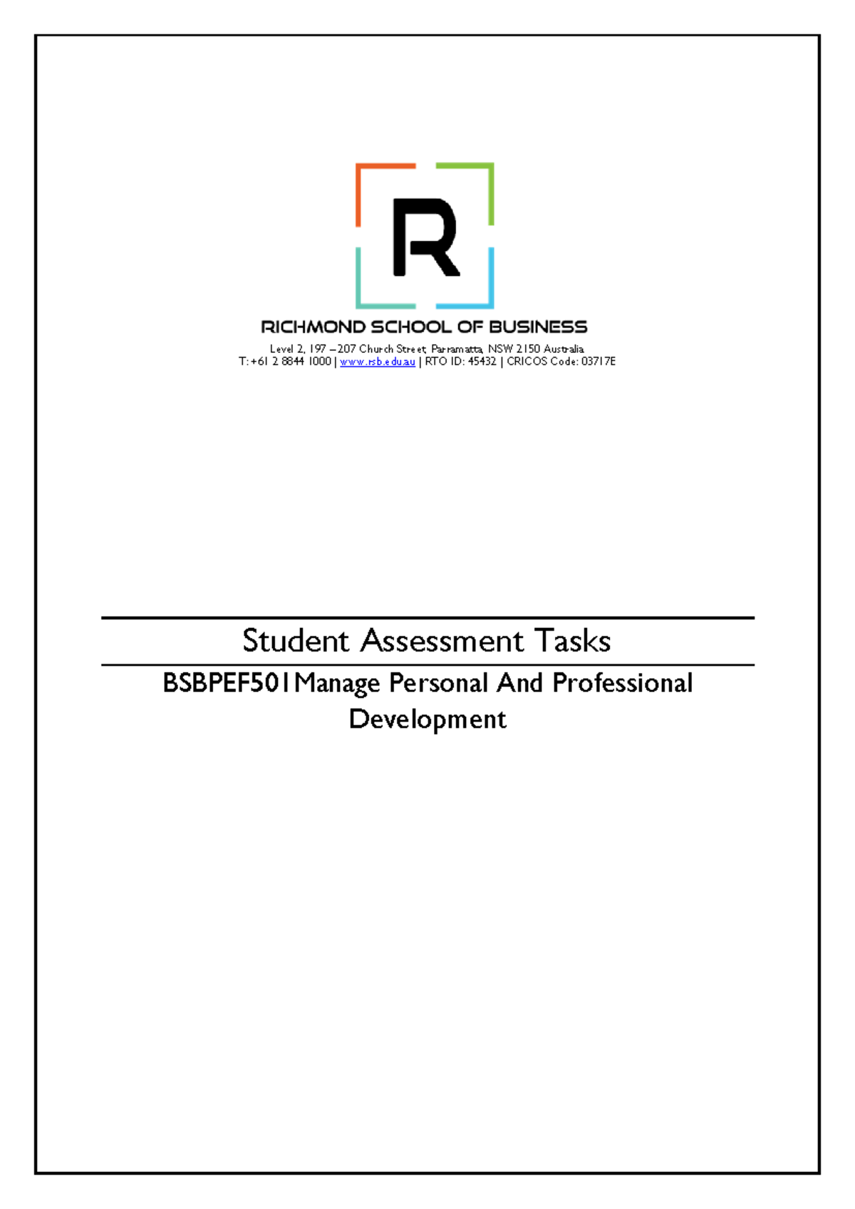 BSBPEF501 Student Assessment Tasks: Personal & Professional Development ...
