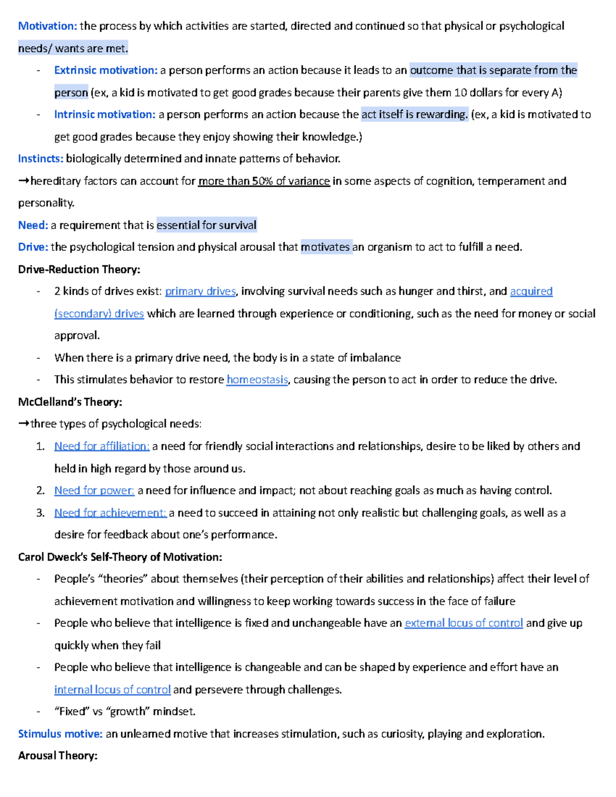 AP Psychology Unit 7 - Motivation and Emotion - Study Guide ...