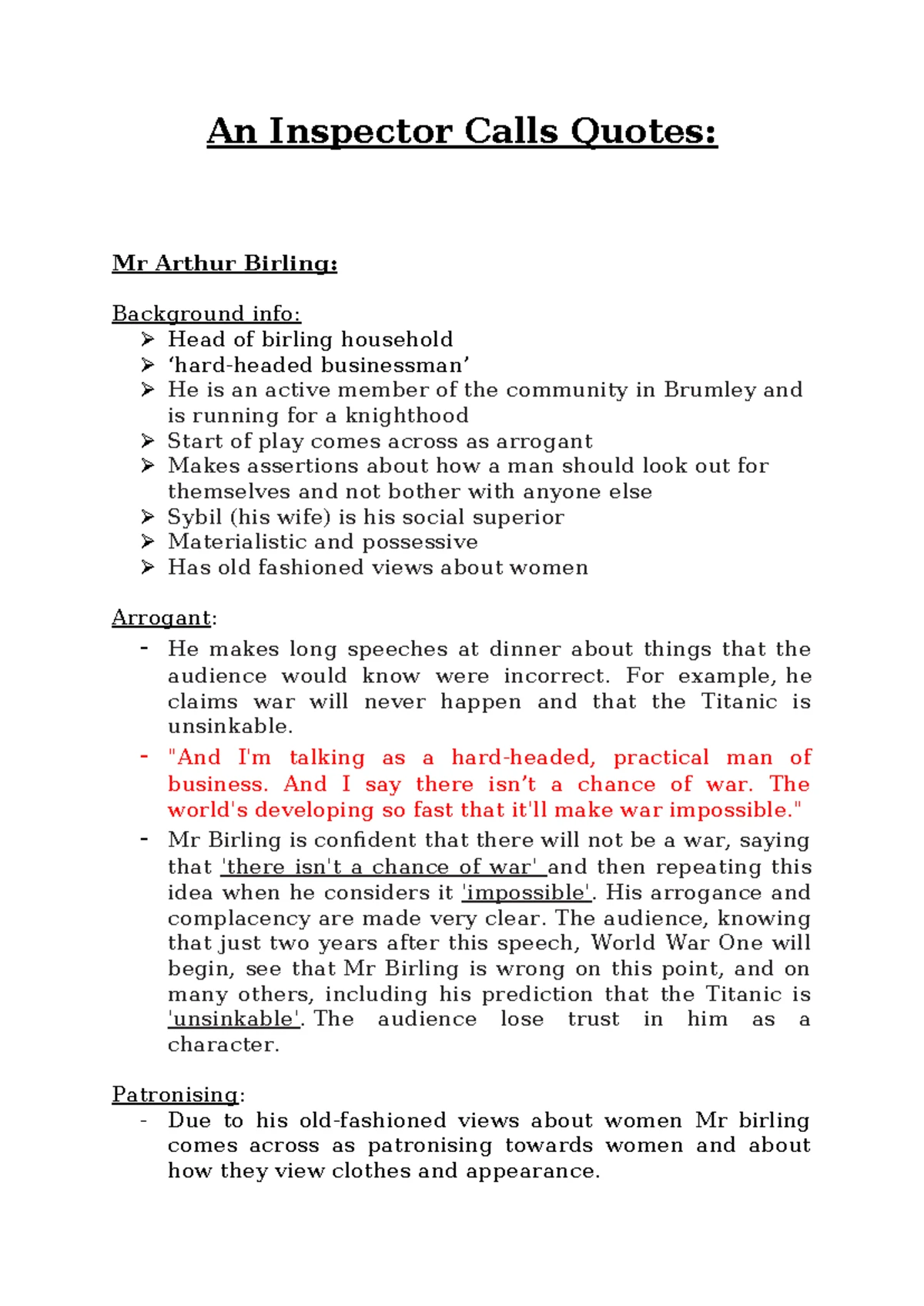 An Inspector Calls Quotes Analysis An Inspector Calls Quotes Mr