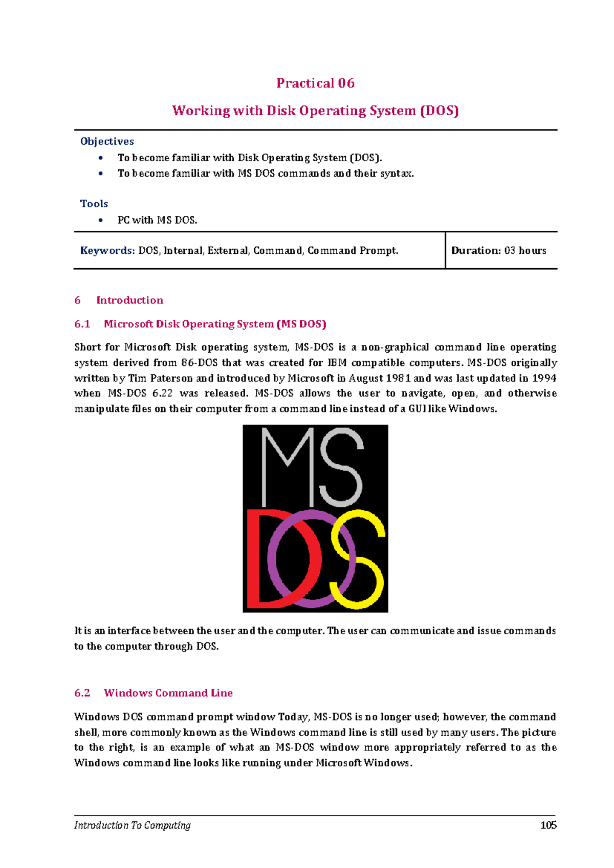 Practical 06: Working with Disk Operating System (DOS) - Computer Fundamentals - Studocu
