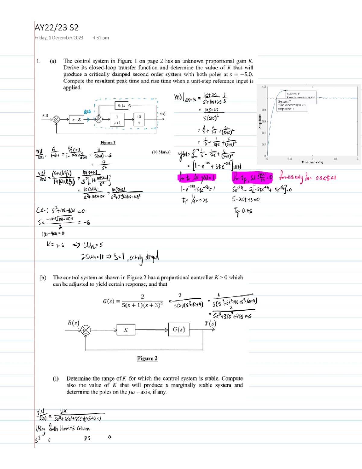 EE3011 S2 - Control System Analysis and Design for Stability - Studocu