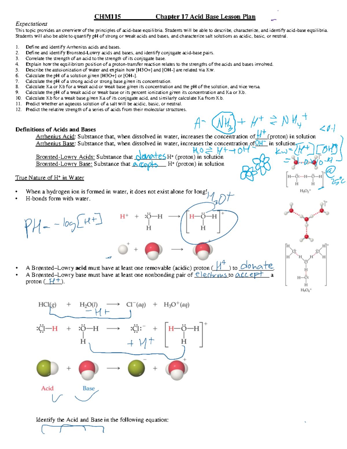 CHM115 Chapter 17 Acid-Base Equilibria Lesson Plan Overview - Studocu